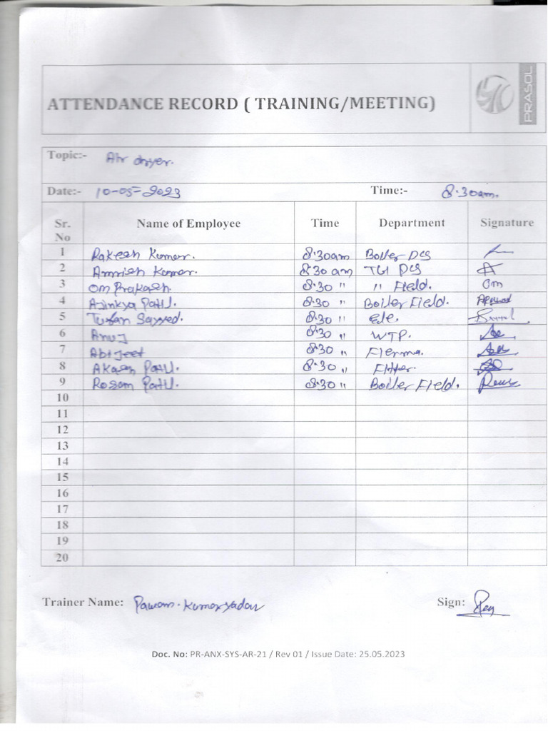 May Training Meeting Air Dryer | PDF
