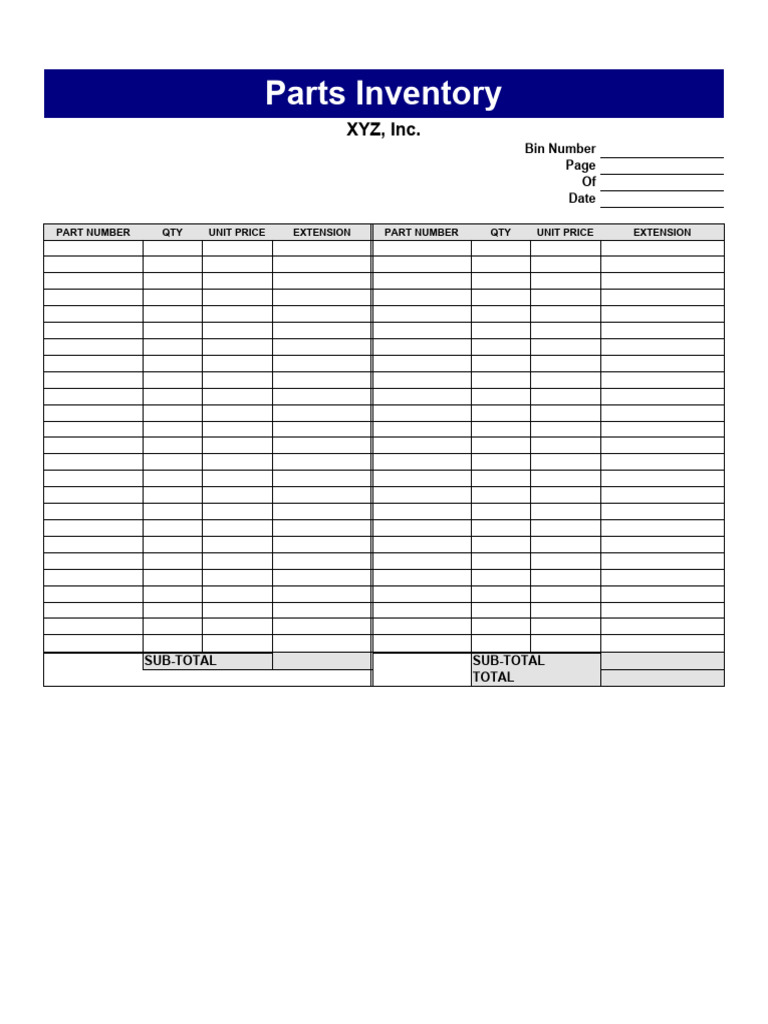 Parts Inventory Report for XYZ, Inc. | PDF