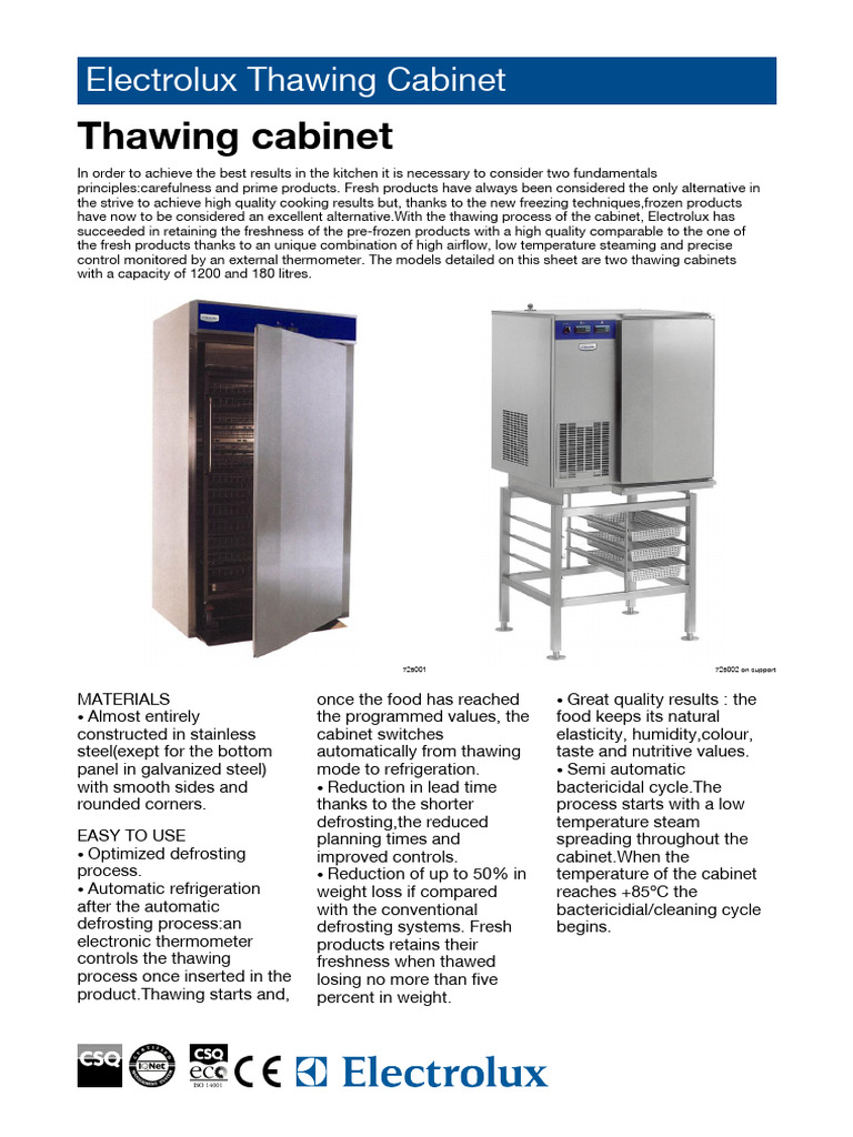 Electrolux Thawing Cabinet Overview | PDF | Refrigeration | Temperature