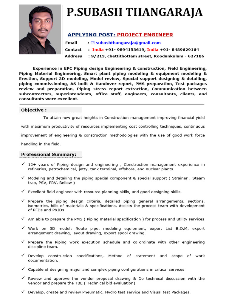 001 Subash - Piping & Mechnical Engineer | PDF | Art | Computers