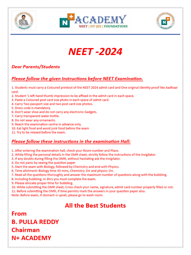 Instructions in The Examination Hall | PDF