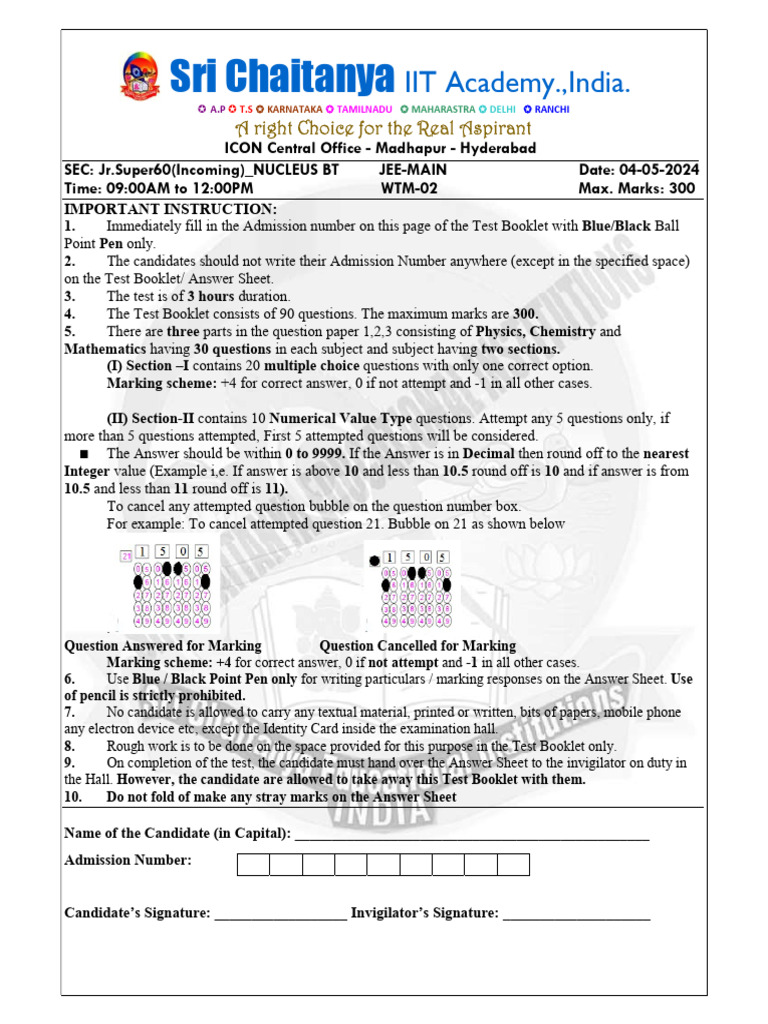 04-05-2024 JR - Super60 (Incoming) NUCLEUS BT Jee-Main WTM-02 Q.paper ...
