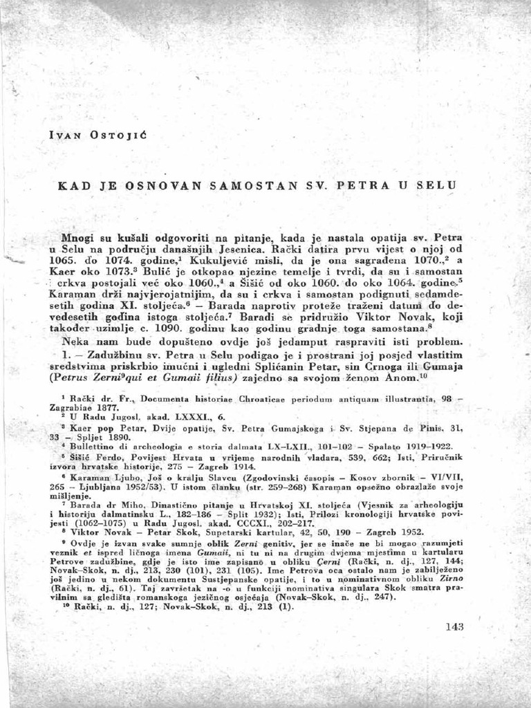 Kad Je Osnovan Samostan Sv. Petra U Selu | PDF