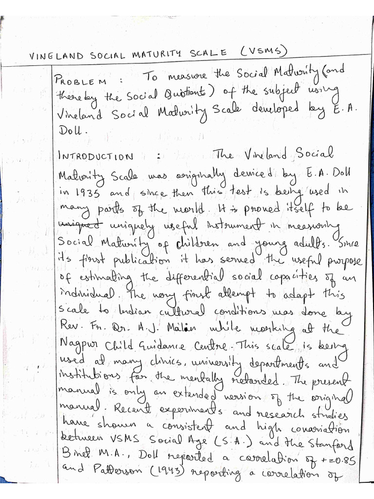 Vineland Social Maturity Scale | PDF
