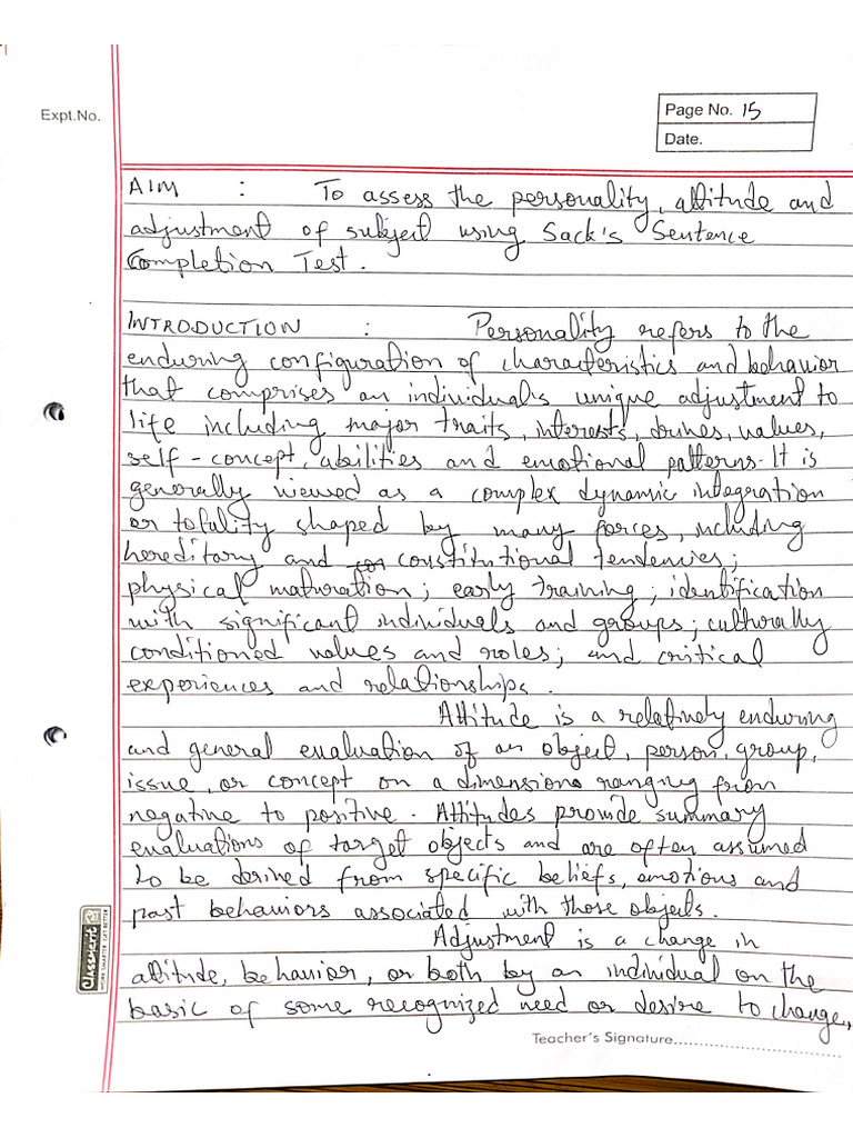 Sack's Sentence Completion Test | PDF