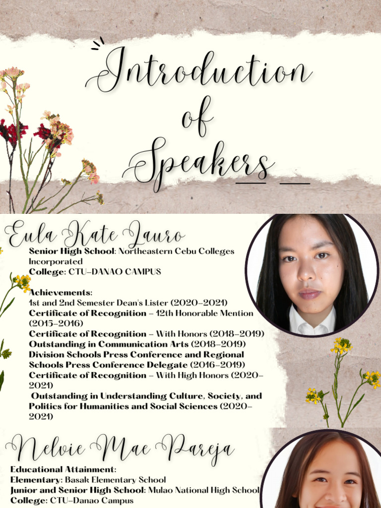 Introduction Of Speakers Pdf