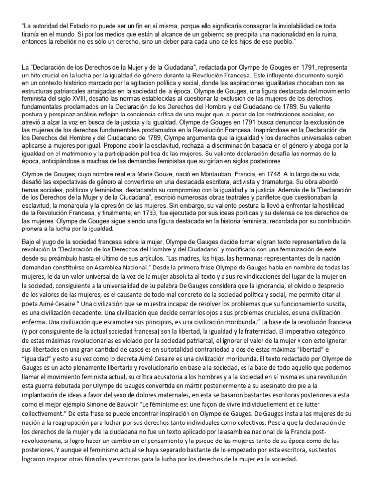 Declaración de Los Derechos de La Mujer y de La Ciudadana | Descargar ...