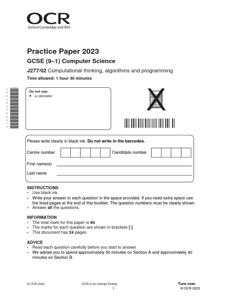 GCSE Computer Science J277/02 Exam | PDF | Algorithms And Data Structures | Theoretical Computer ...