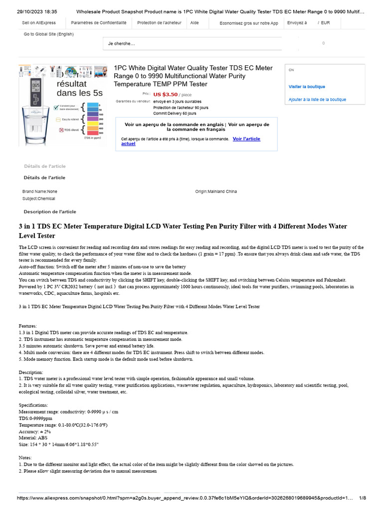 TDS Test de Pureté de L'eau | PDF | Water | Hydrology