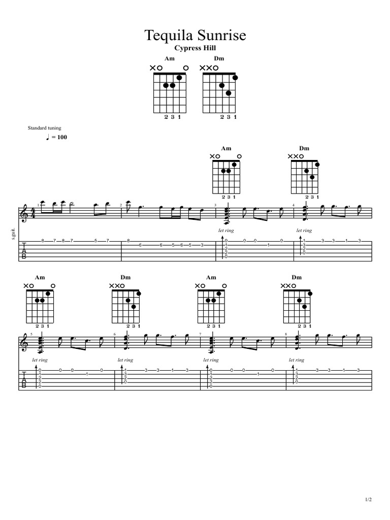 Tequila Sunrise Guitar Tab | PDF | Character Encoding | Encodings