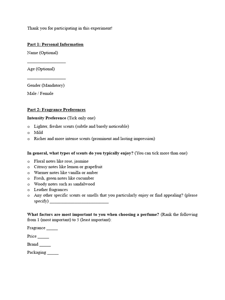 Perfume Questionnaire | PDF | Career & Growth | Self-Improvement