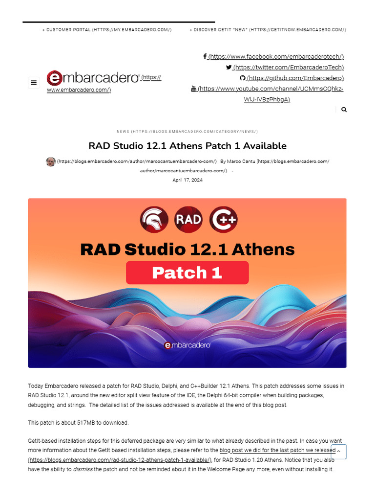 Delphi - RAD Studio 12.1 Athens Patch 1 Available | PDF | Software ...