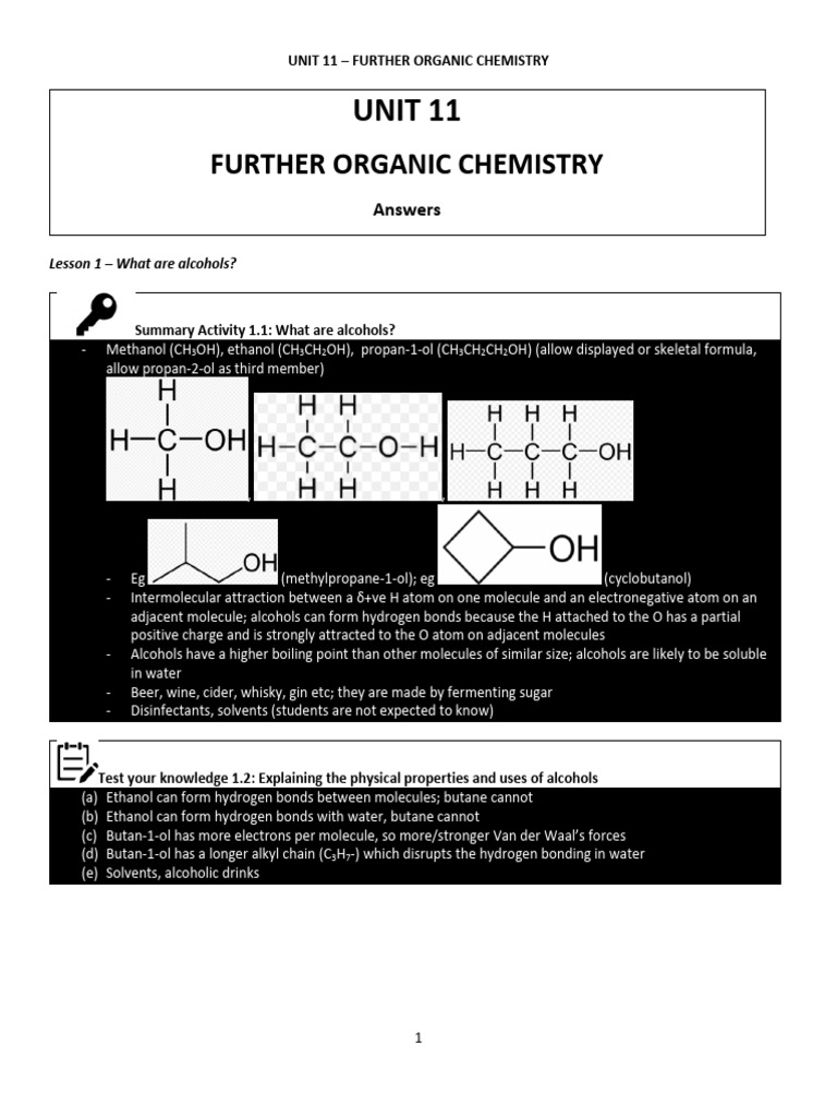 Unit 11 - Further Organic Chemistry Answers | PDF | Solubility ...