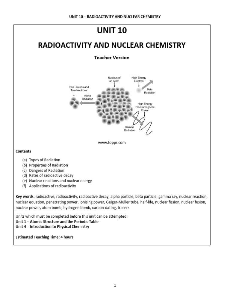 Unit 10 - Radioactivity and Nuclear Chemistry Teacher Version | PDF ...