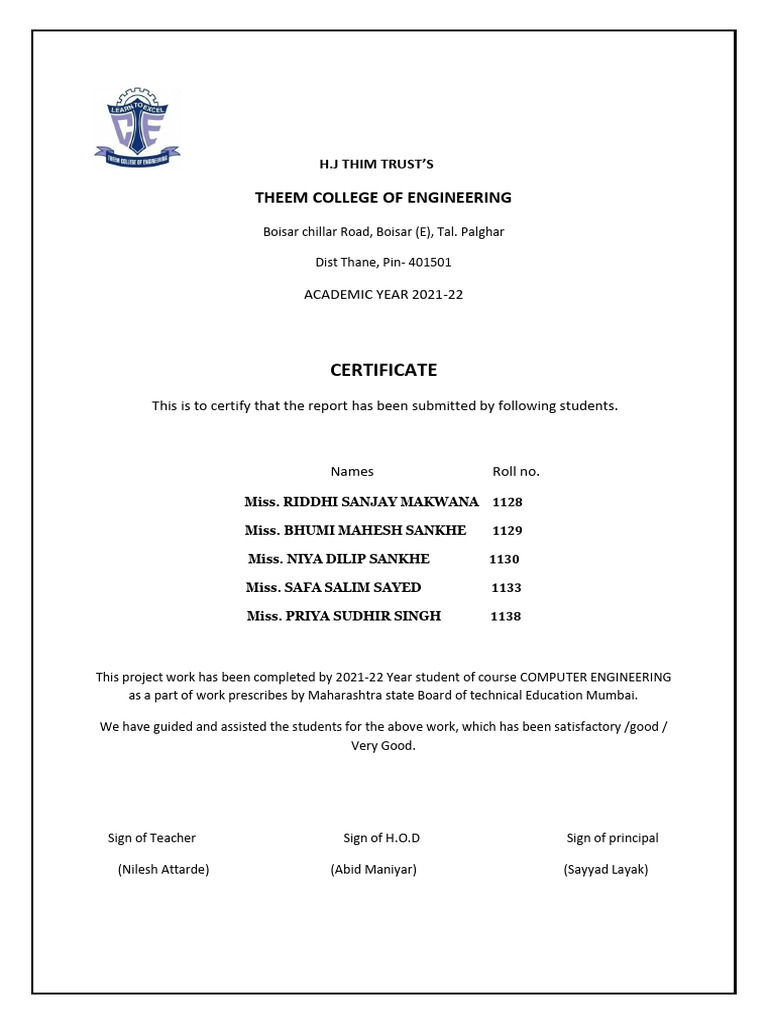 Certificate: Theem College of Engineering | PDF | Physical Quantities ...