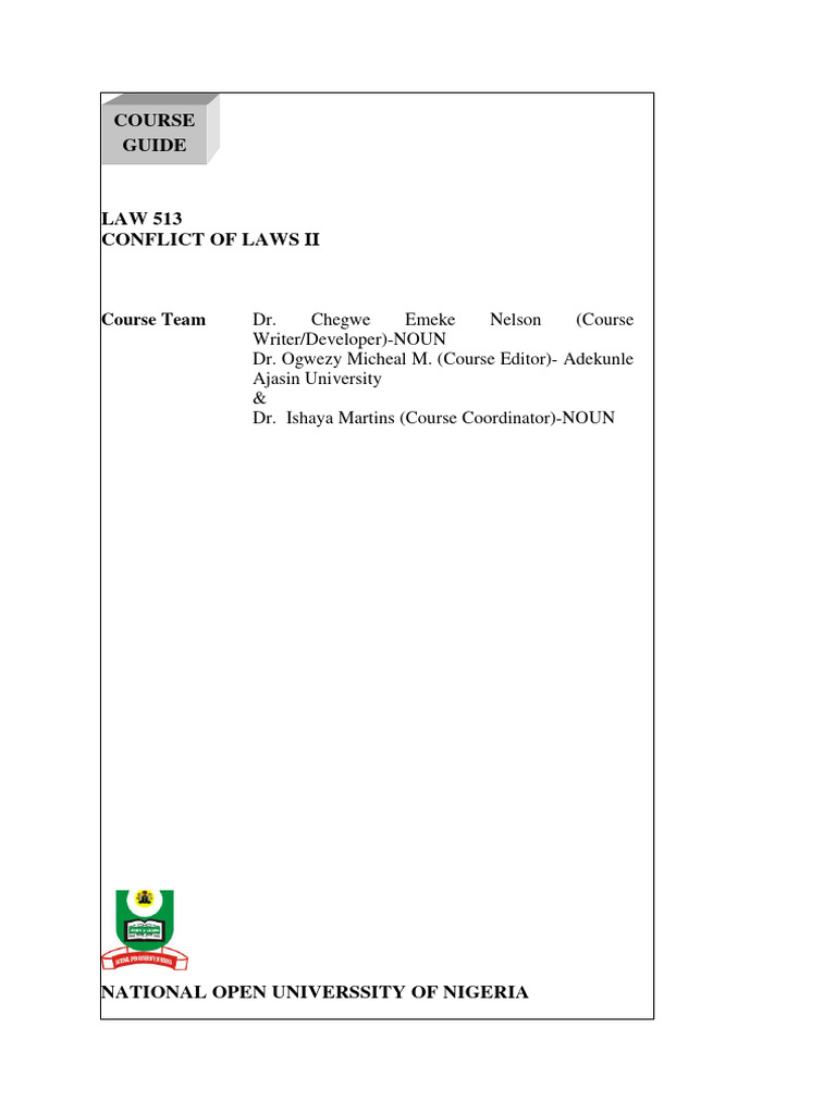 Conflict of Laws II Course Guide | PDF | International Law | Comity