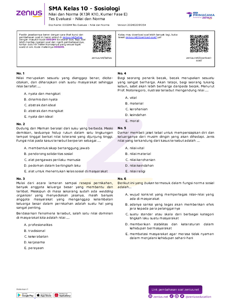 Tes Evaluasi - Nilai Dan Norma | PDF