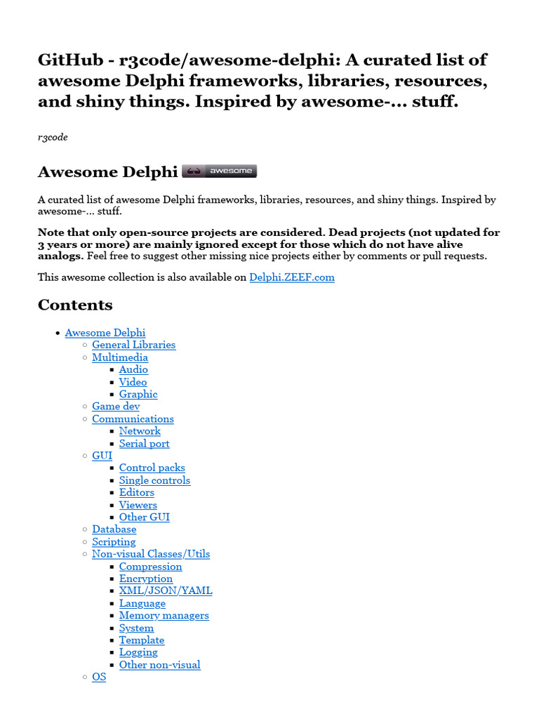 Github - R3Code/Awesome-Delphi: A Curated List of Awesome Delphi Frameworks, Libraries ...