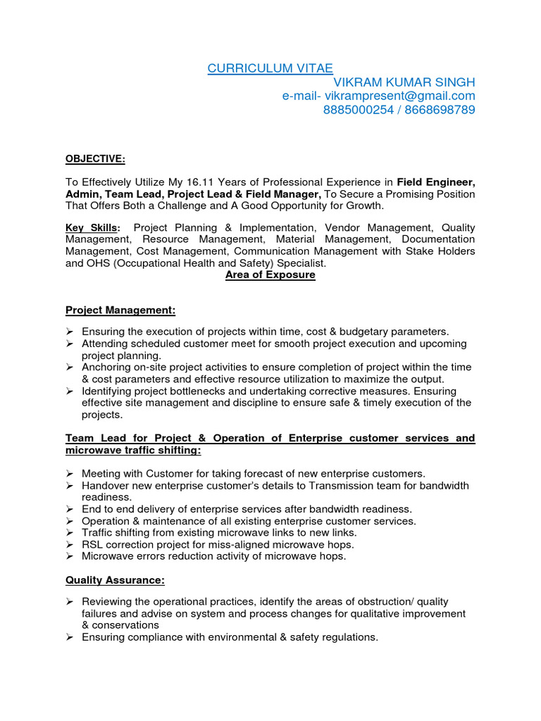 CV - Vikram - 19-Feb-24 | PDF | Occupational Safety And Health | Project Management
