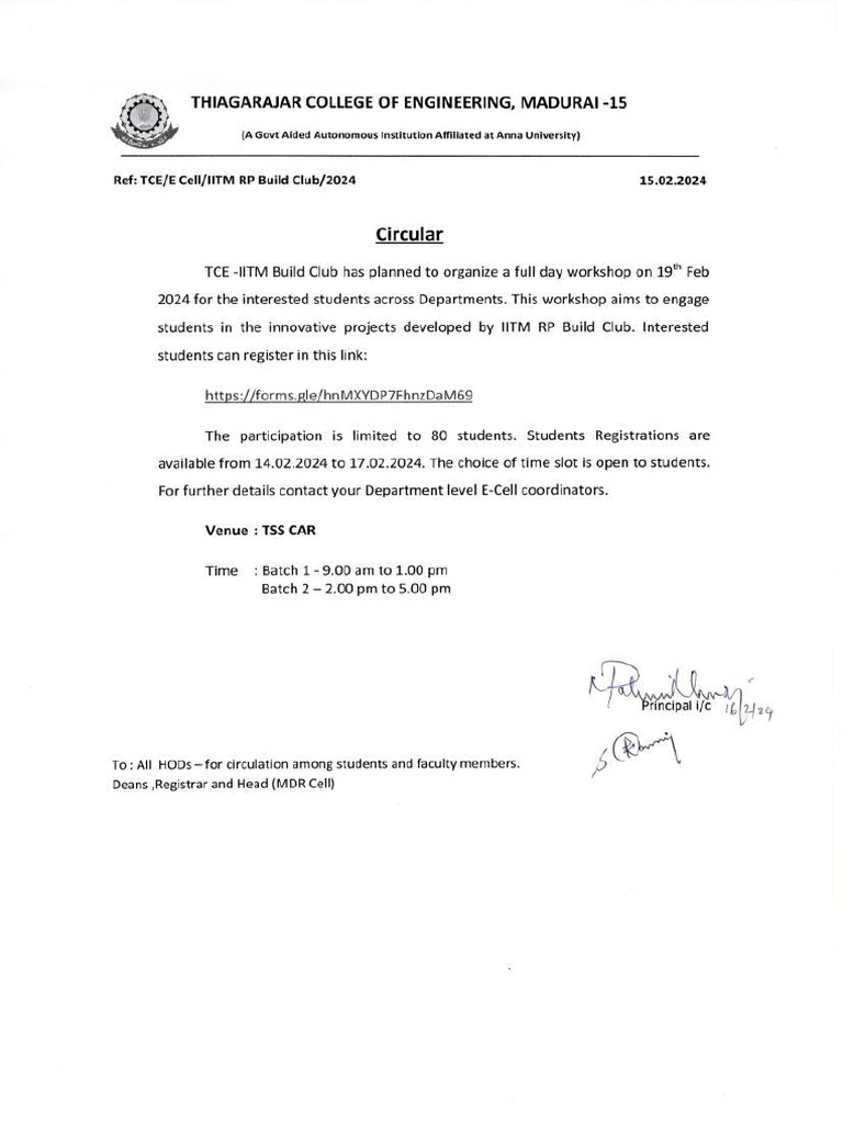 Circular - IITM Build Club Workshop | PDF