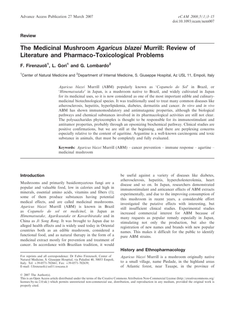 The Medicinal Mushroom Agaricus Blazei Murrill Rev-2 | PDF | Natural ...