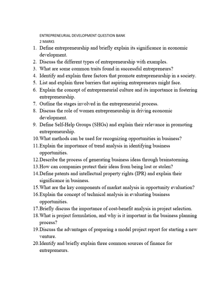 Edp Full Question Bank | PDF | Entrepreneurship | Venture Capital