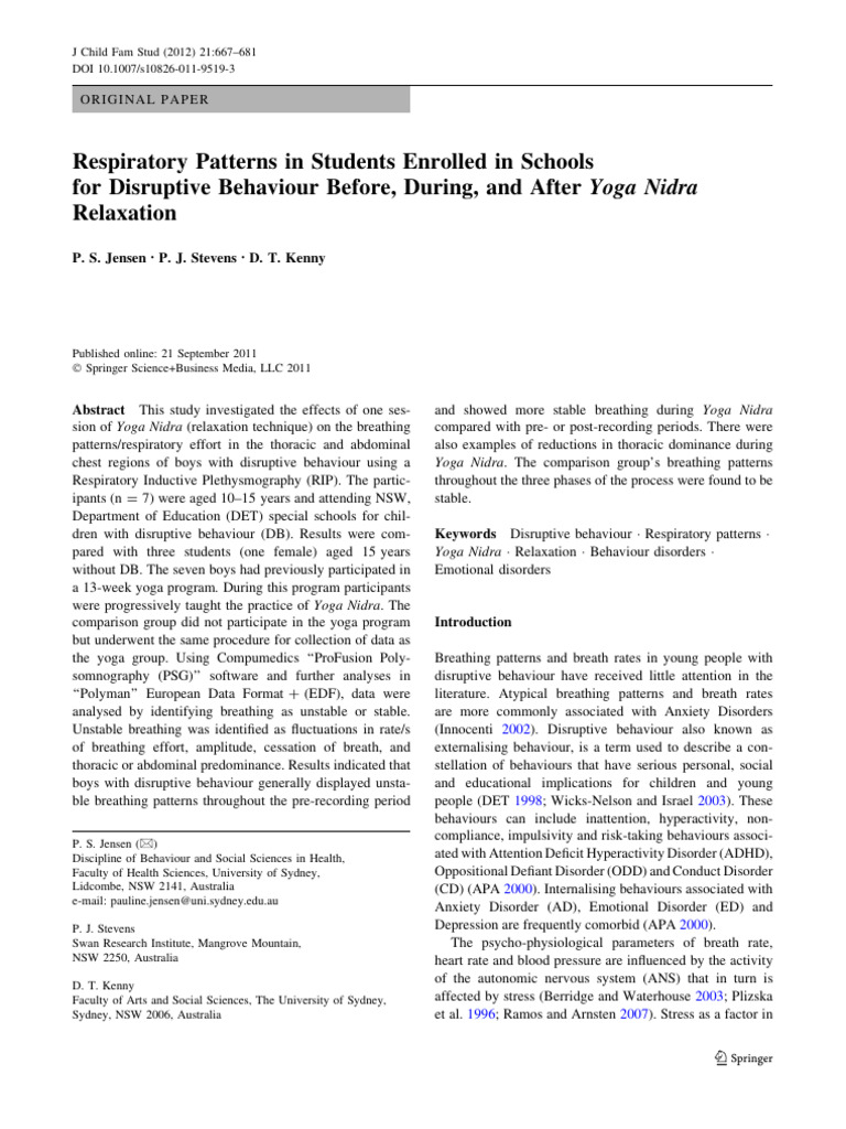 Respiratory Patterns in Students Enrolled in Schools For Disruptive ...
