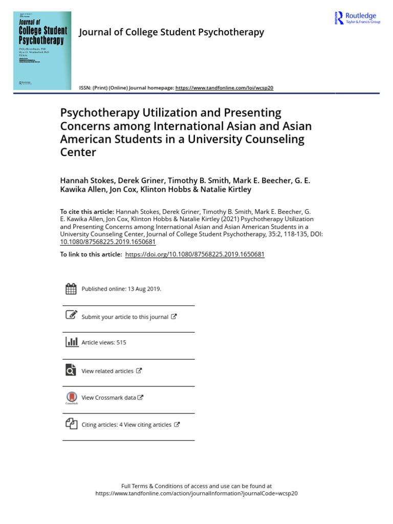 Psychotherapy Utilization and Presenting Concerns Among International ...