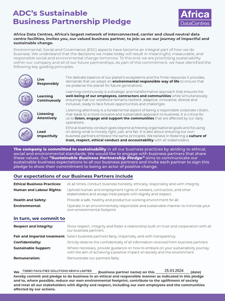 Supplier ESG Pledge FINALESG ADC | PDF | Sustainability | Corporate ...