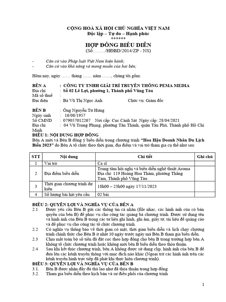 Hop Dong Andree 1 | PDF
