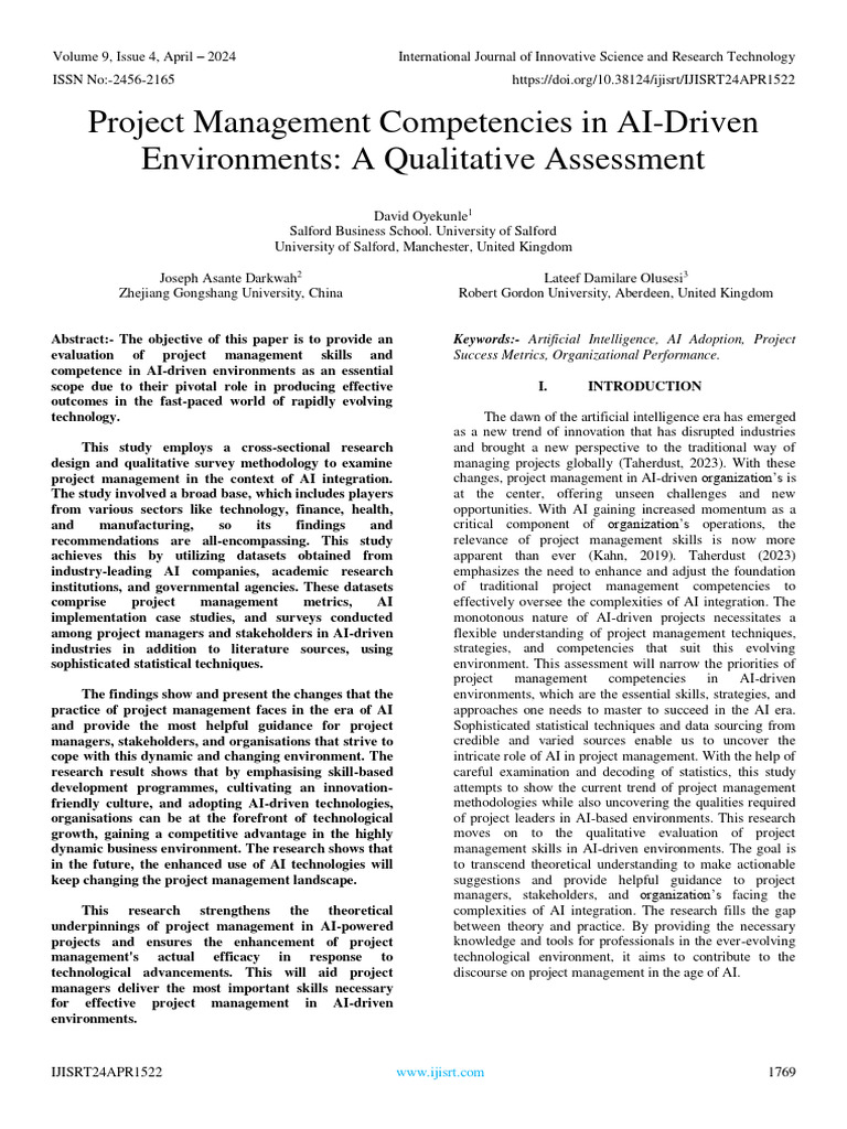 Project Management Competencies in AI-Driven Environments: A Qualitative Assessment | Download ...