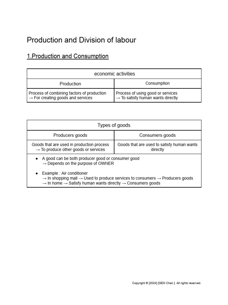 HKDSE Topic 9 Production and Division of Labour Notes | PDF | Labour ...