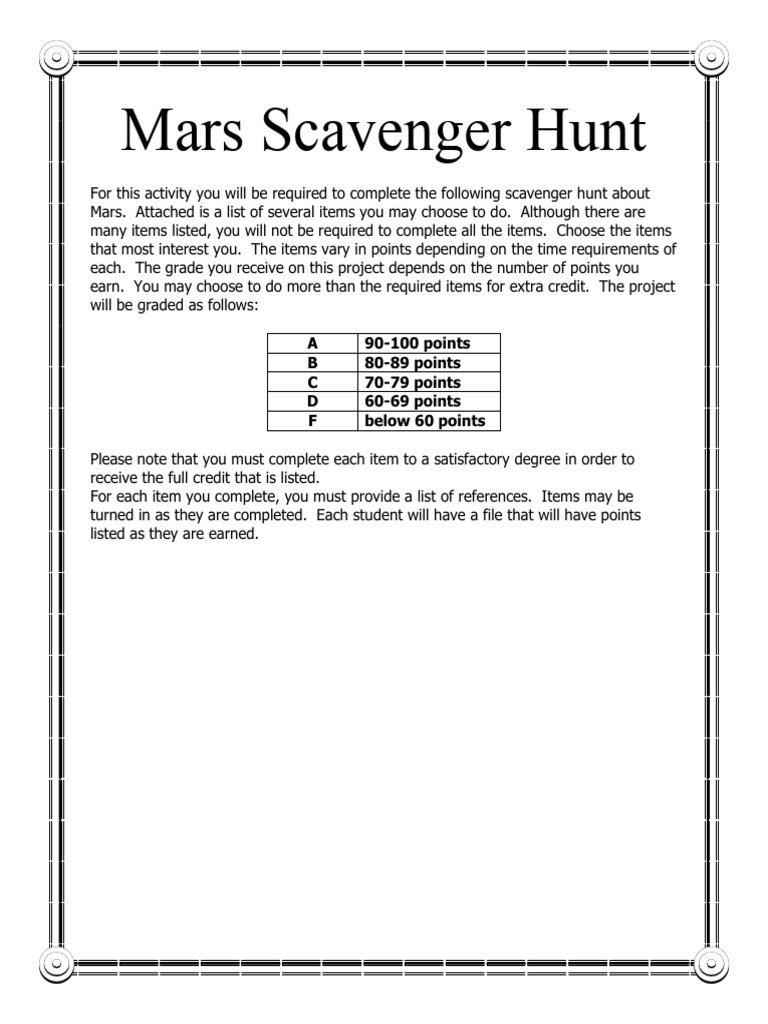 Mars Scavenger Activities | Download Free PDF | Mars | Solar System