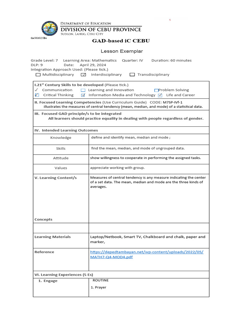 Dlp 9 q4_ Module 4 _ Measures of Central Tendency of Ungrouped Data ...