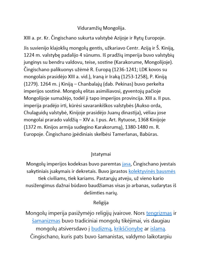Viduramžių Mongolija | PDF