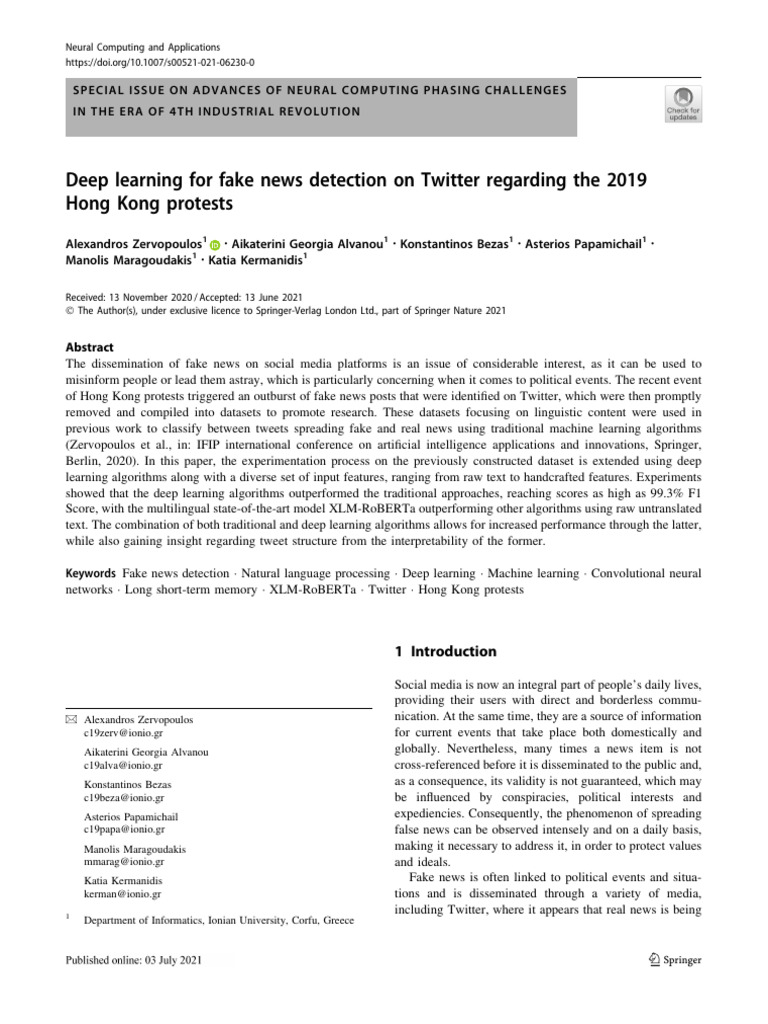 Deep Learning For Fake News Detection On Twitter Regarding The 2019