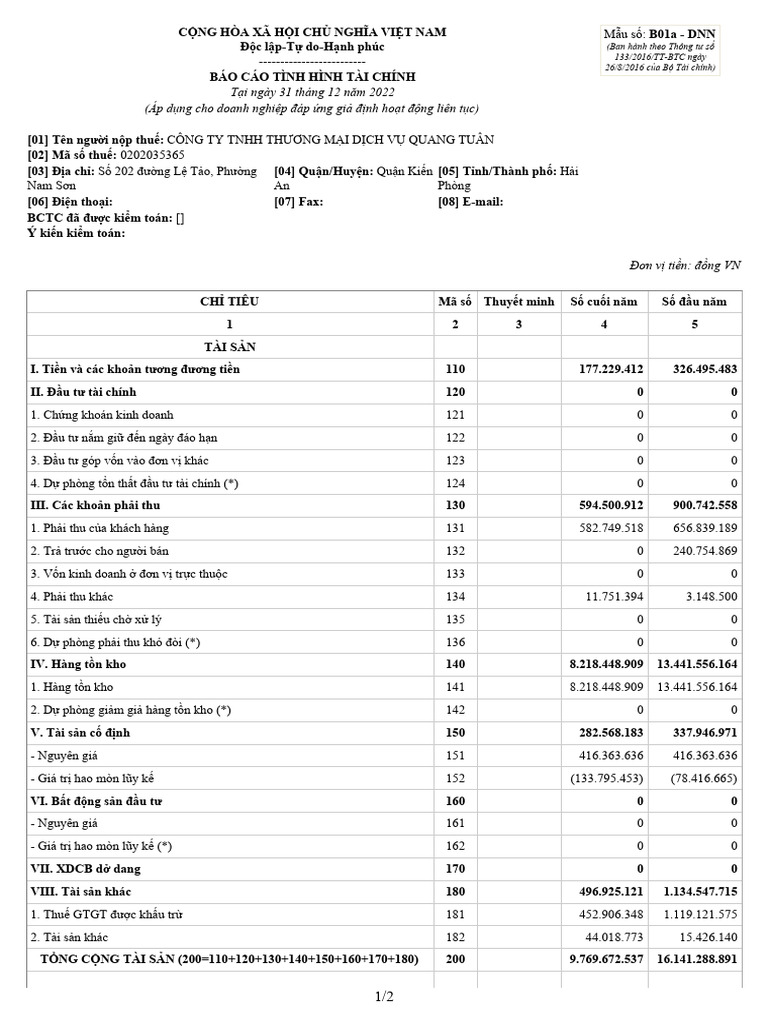 BCTC Năm 2022 | PDF