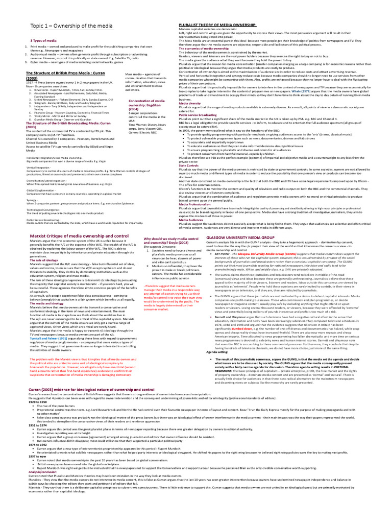 Topic 1 Ownership of The Media Mass Media | PDF | Mass Media | Economies
