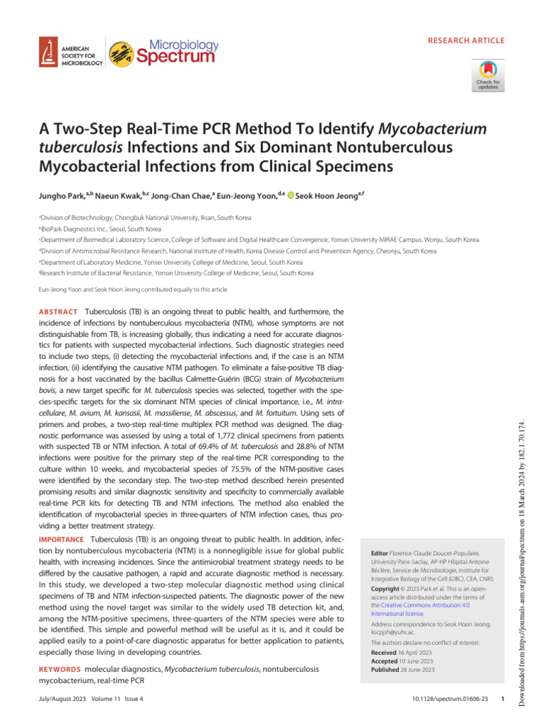 Park Et Al 2023 A Two Step Real Time PCR Method To Identify Mycobacterium Tuberculosis ...