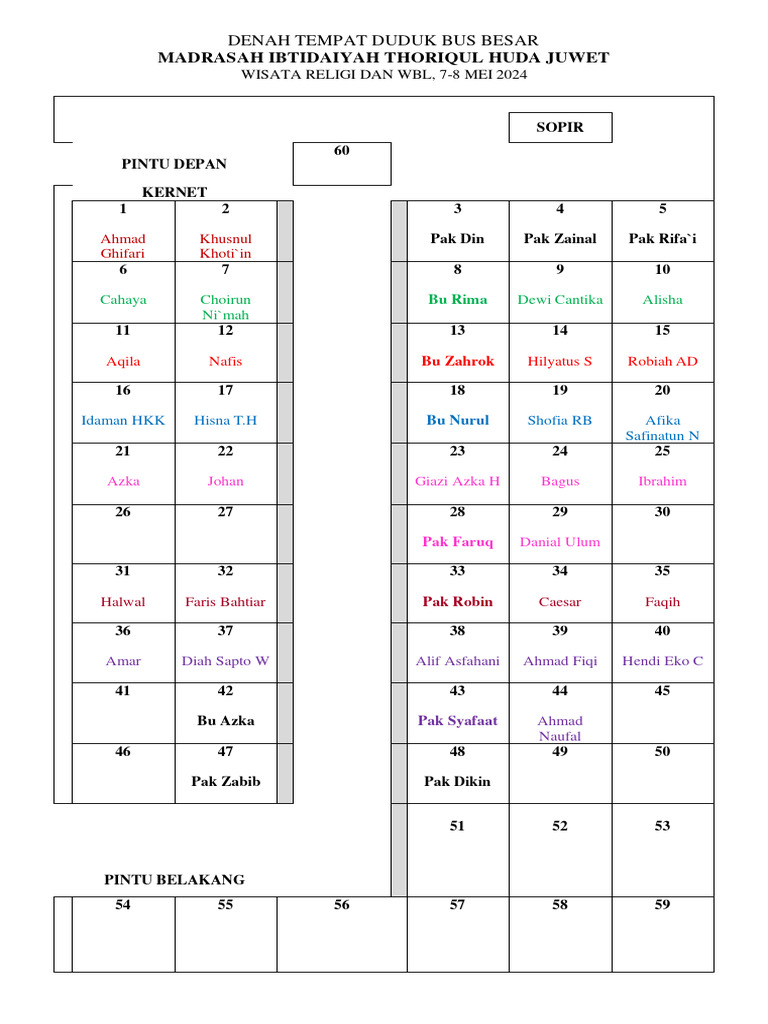 Denah Tempat Duduk Bus Besar WBL 2024 | PDF