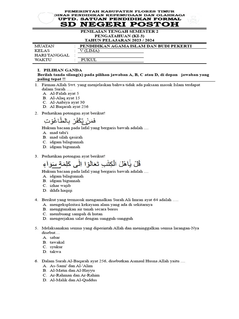 PTS 2 Pai Kelas V | PDF | Agama & Spiritualitas
