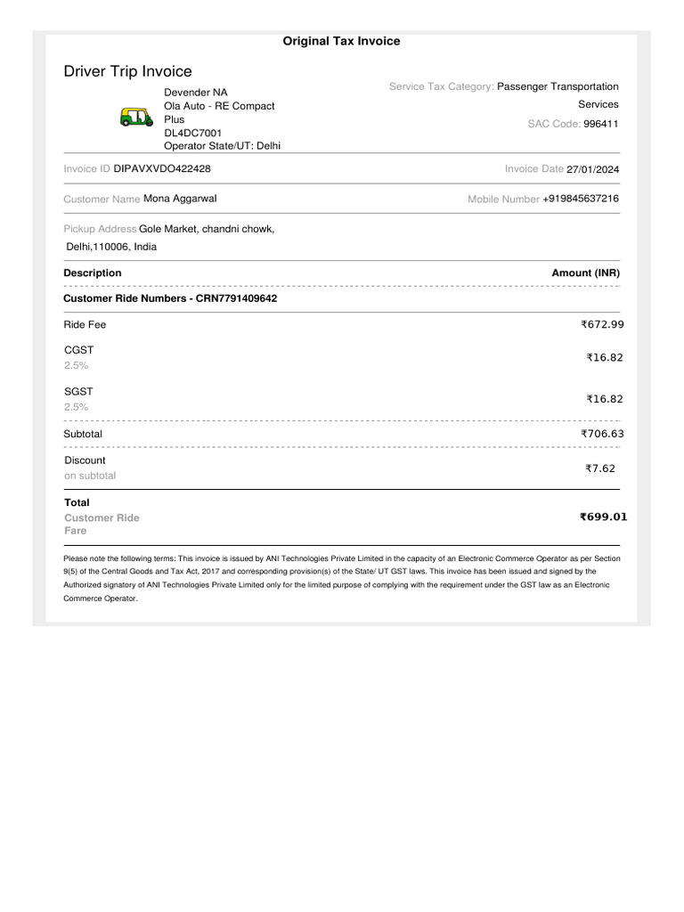 OlaCabs Invoice | PDF | Invoice | Transport