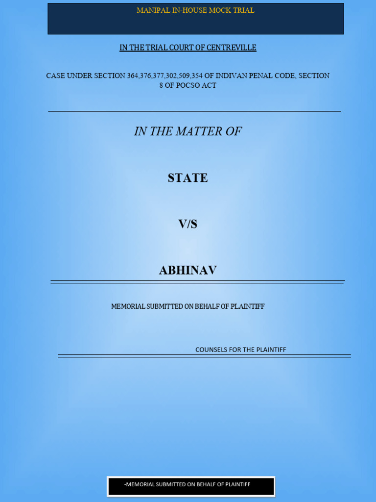 Mock Trial Prosecution Memorial | PDF | Misconduct | Criminal Justice