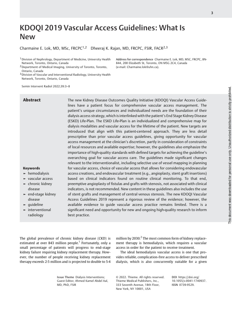 KDOQI 2019 Vascular Access Guidelines | PDF | Interventional Radiology ...