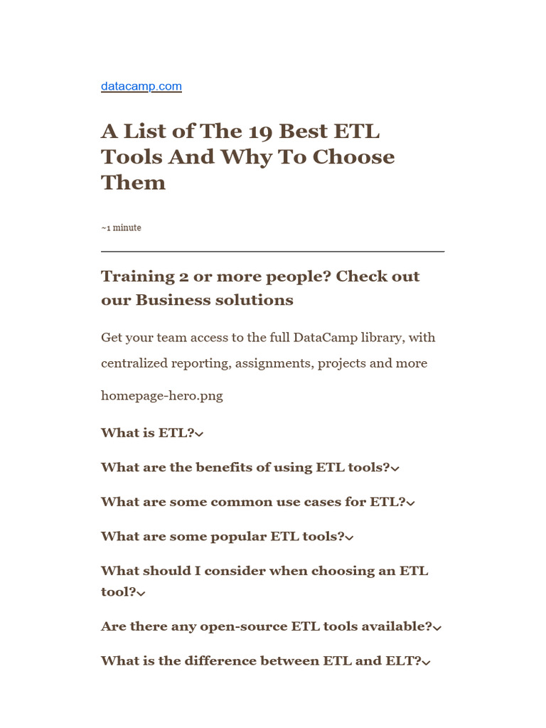 A List of The 19 Best ETL Tools and Why To Choose Them DataCamp | PDF