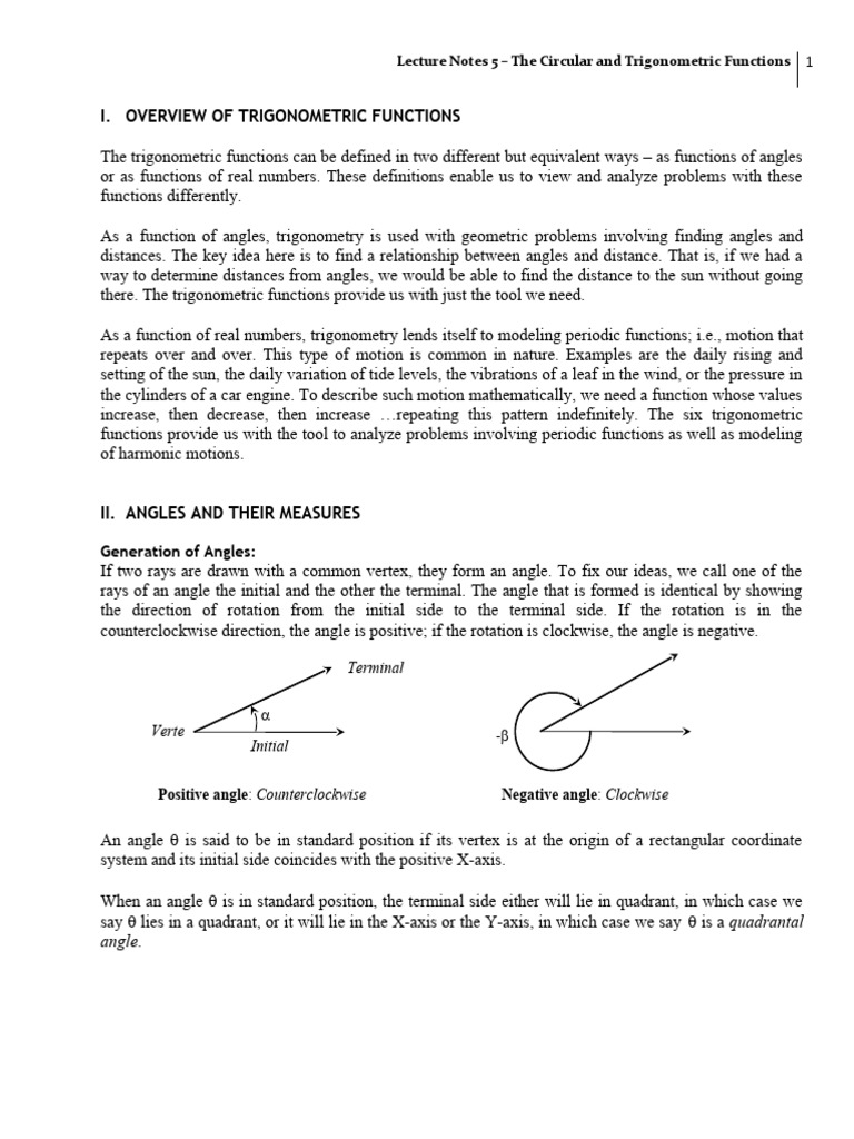 Lecture Notes 5 The Circular And Trigonometric Functions Download Free Pdf Trigonometric