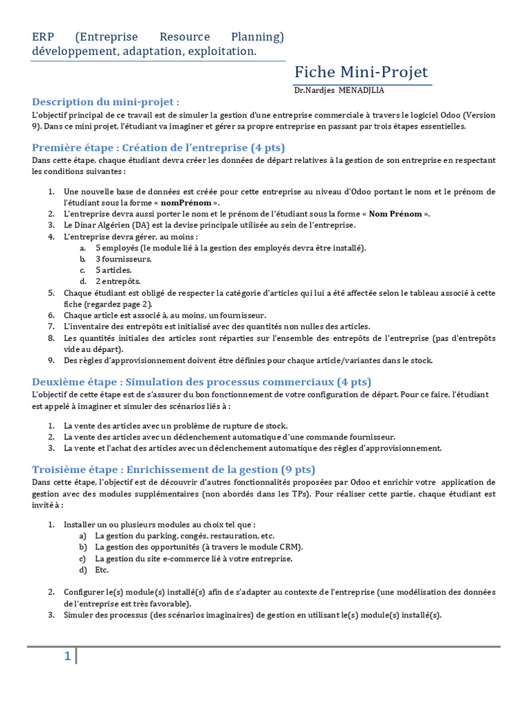 Mini Projet Odoo 2024 | PDF | Progiciel de gestion intégré | Ordinateur ...