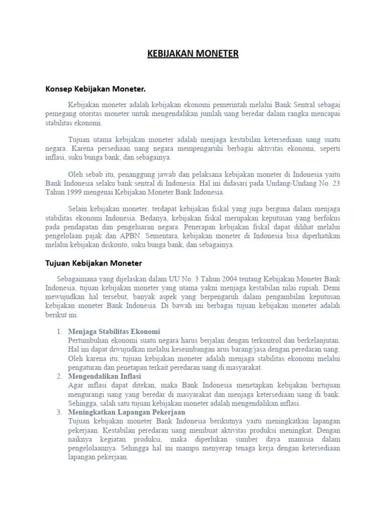 Konsep Kebijakan Moneter 1 | PDF