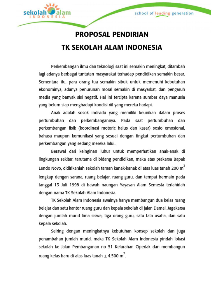 34 Proposal Teknis TK Sekolah Alam Indonesia | PDF | Kesehatan Holistik ...