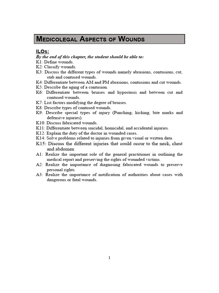 Medicolegal Aspects of Wounds Handout2020 | PDF | Heart | Wound